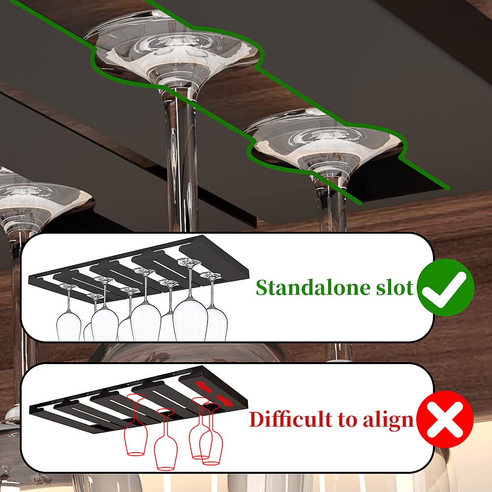 WSVILLE Wine Glass Rack - Under Cabinet Stemware Rack, Wine Glass Holder Glasses Storage Hanger Stainless Steel Material for Kitchen,Bar,Restaurant,Screw Install, Black