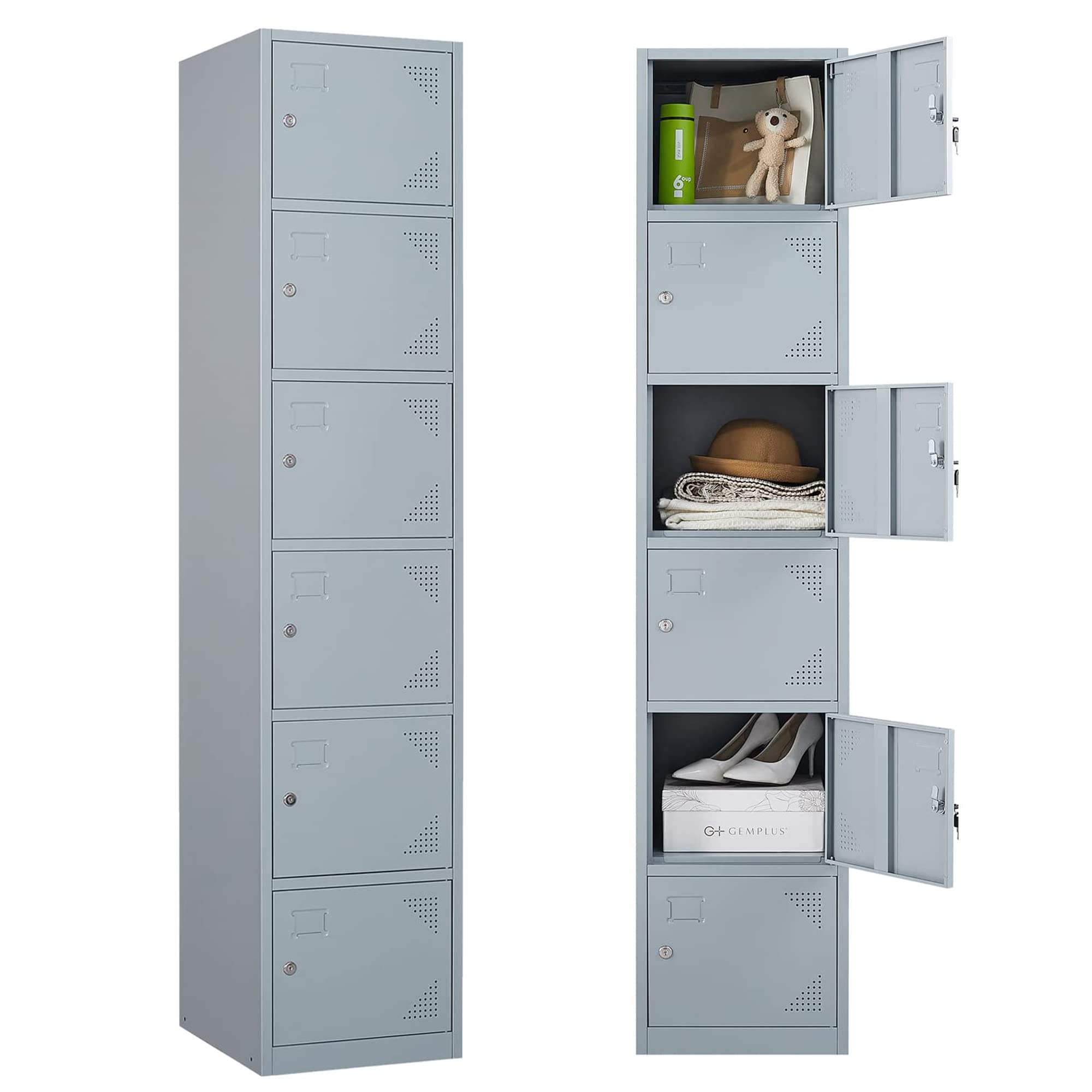 Letaya Metal Lockers for Employees,71" Steel Storage Cabinet with 6 Door Lockable for Office Staff,Home Sundries,Gym,School (Gray)