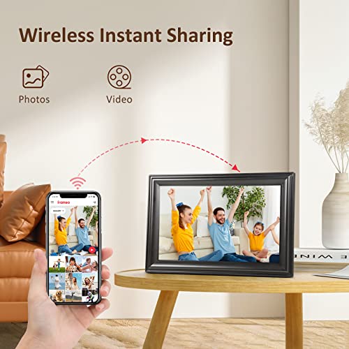 Canupdog WiFi Digital Picture Frame 10.1 Inch, 1080P IPS Touch Screen Digital Photo Frame with 16GB Memory, Auto-Rotate, Wall Mountable, Instantly Send Photos or Videos from Anywhere via Frameo App