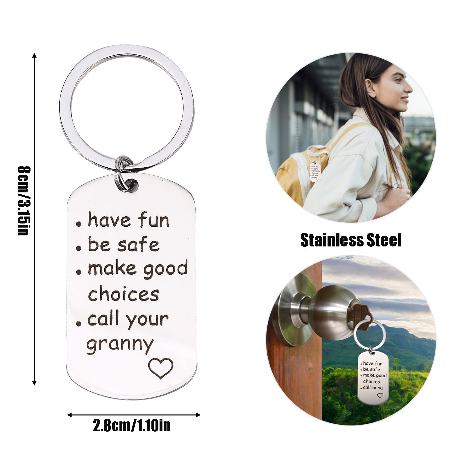 LIBOOI Drive Safe Keychain, Have Fun Be Safe Make Good Choices Stainless Steel Keychain Christmas Birthday Gifts