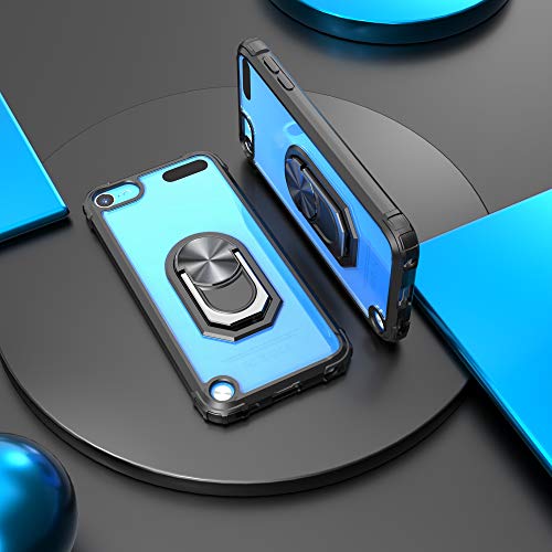 iPod Touch Case Clear with Kickstand, iPod Touch 7 Case with 2 HD Screen Protectors, IDYStar Clear Crystal Case with Built-in Metal Magnetic Kickstand for iPod Touch 7th/6th/5th Gen (Black)