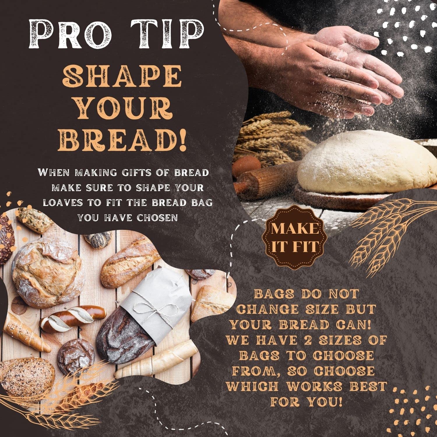 WiseOwell Bread Bags for Homemade Bread with Ties (Farmhouse Large)