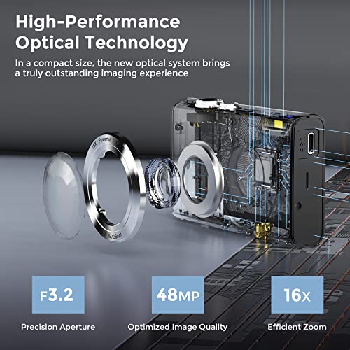 Digital Camera Auto Focus 2.7K Vlogging Camera HD 48MP 16X Digital Zoom Camera with 32G Memory Card 2 Batteries YouTube Portable Mini Compact Camera for Kids Teens Adult Beginner