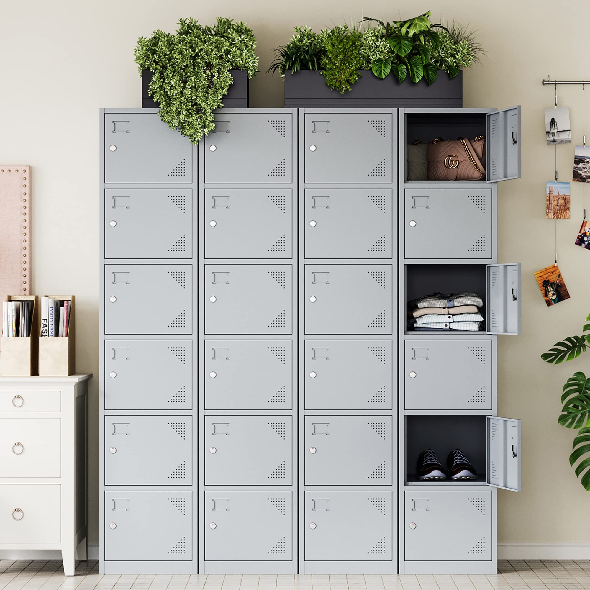 Letaya Metal Lockers for Employees,71" Steel Storage Cabinet with 6 Door Lockable for Office Staff,Home Sundries,Gym,School (Gray)