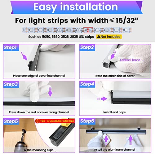 Muzata 10Pack 1FT/12inch Excellent Spotless LED Channel System with Milky White Cover Black Aluminum U Shape LED Strip Diffuser Channel U108 BW 0.3M