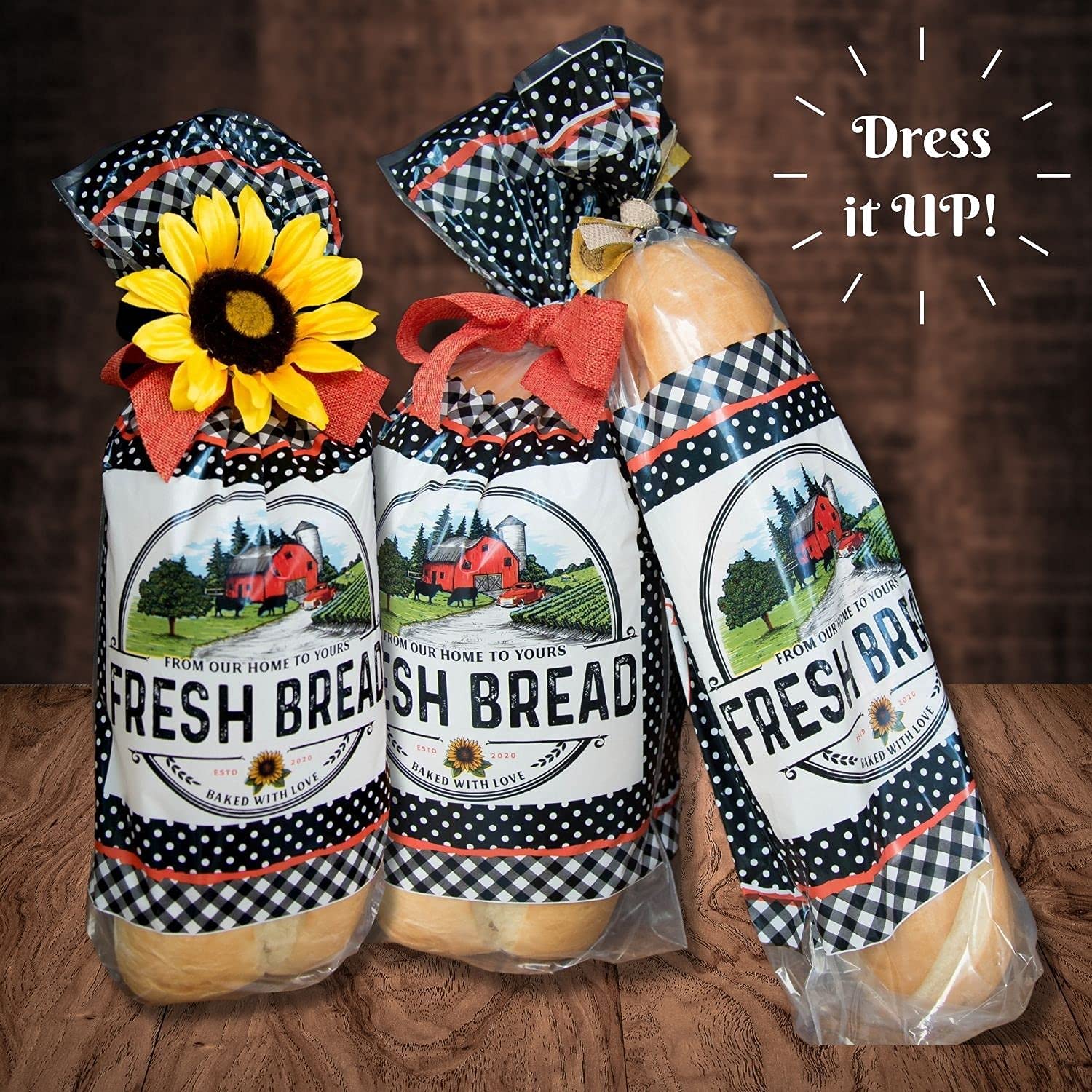 WiseOwell Bread Bags for Homemade Bread with Ties (Farmhouse Large)