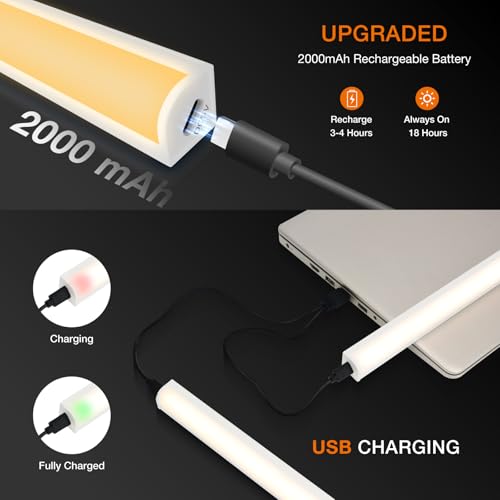 MEKKLEON Under Cabinet Lights Remote Control,2 Pack Magnetic Dimmable Closet Lights,USB Rechargeable Wireless LED Shop Light,Ceiling and Under Counter Lights for Kitchen (White, 20CM)
