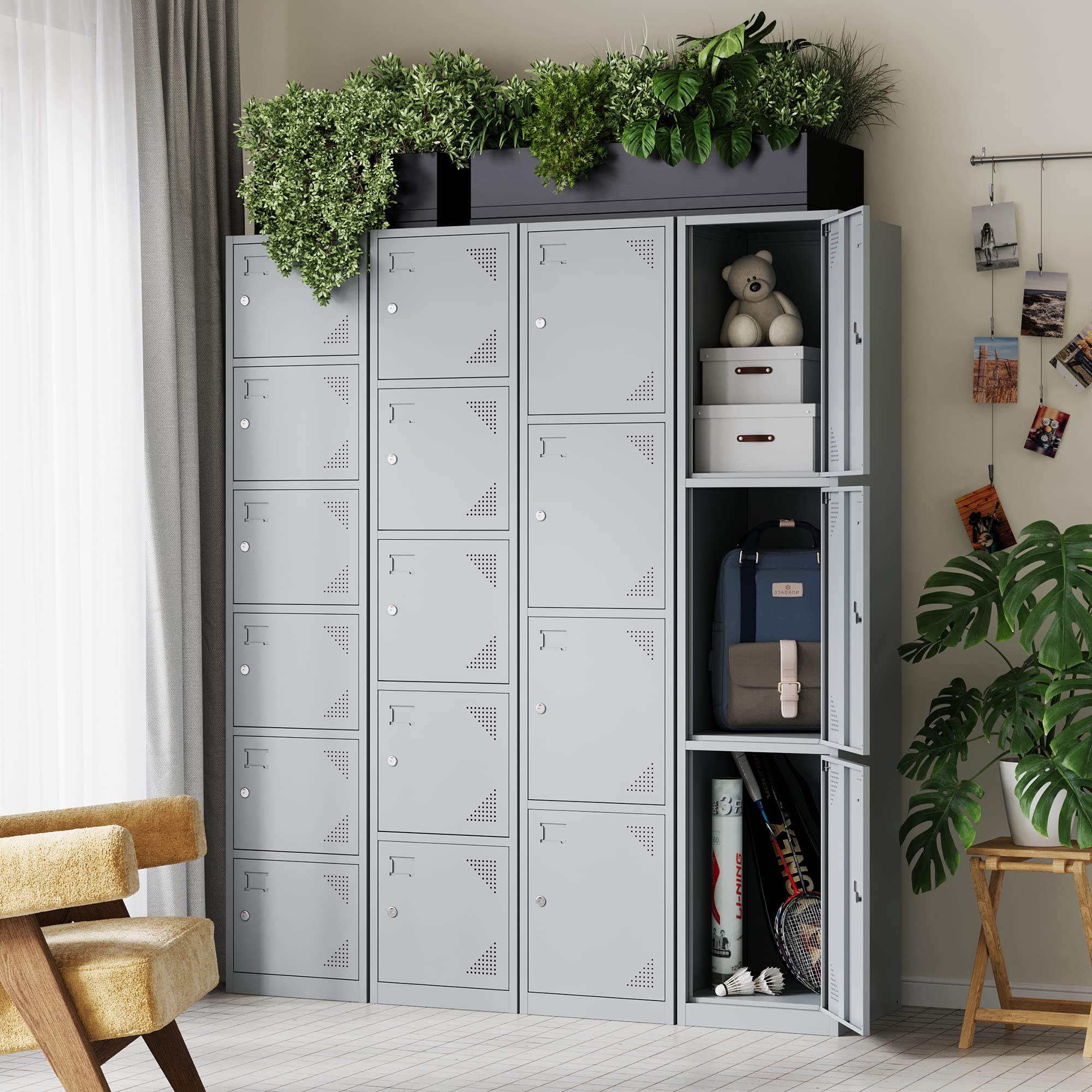 Letaya Metal Lockers for Employees,71" Steel Storage Cabinet with 6 Door Lockable for Office Staff,Home Sundries,Gym,School (Gray)