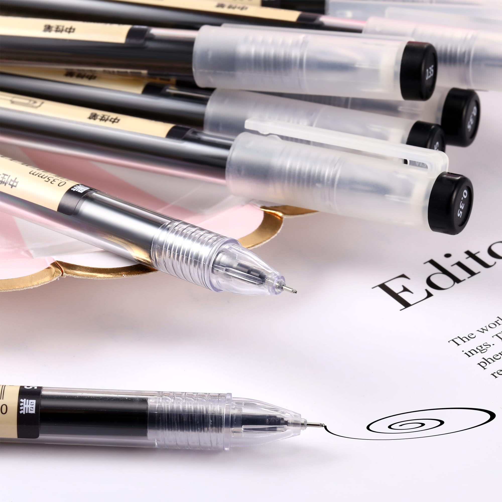 Chinco 0.35 mm Black Gel Ink Pen Extra-Fine Ballpoint Pen for Office School Stationery Supply (12 Pieces)