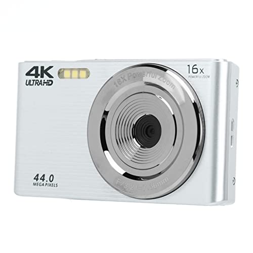 16X Digital Zoom Camera, 44MP Easy to Use Shock Proof 4K HD Camera for Photography (Silver)