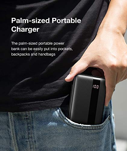 Portable Charger,SANAG 10000mAh Power Bank Built-in USB C/Micro USB Cables,LCD Display Ultra Slim Fast Charging External Phone Battery Pack Compatible with iPhone iPad Samsung Pixel and More