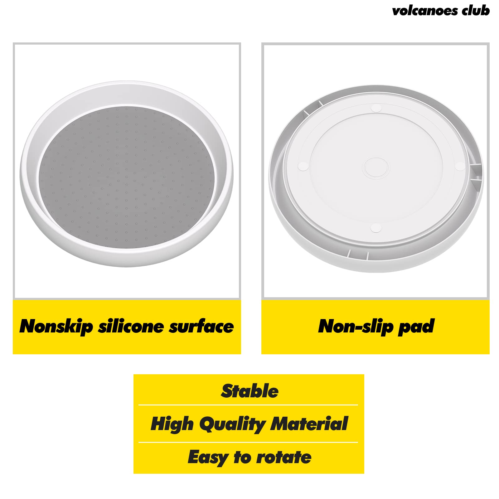 VOLCANOES CLUB 10 Inch Rotating Lazy Susan Organizer - Non-Skid Lazy Susan Turntable for Spice Rack / Cabinet / Pantry / Refrigerator - Perfect for Kitchen / Bathroom / Office - (White & Gray)