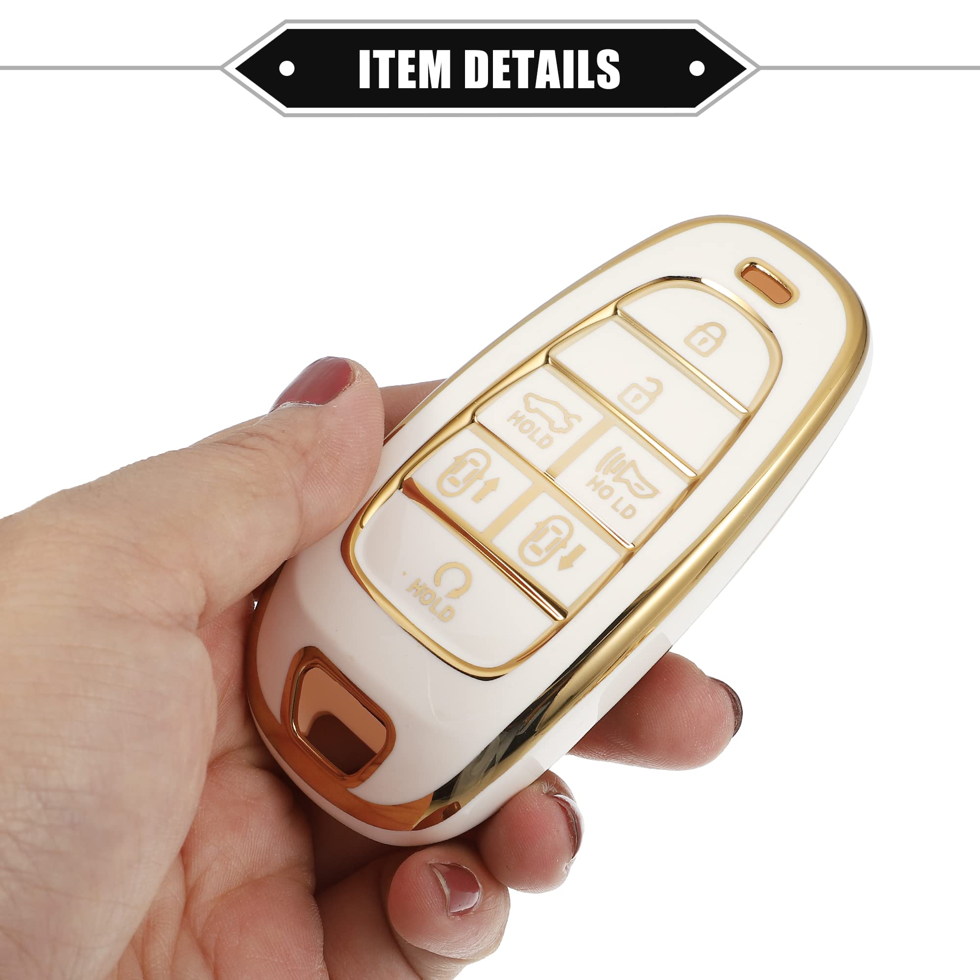 VekAuto Car Smart Key Fob Case Kit Compatible for Hyundai Santa Fe 2020-2022, Protective TPU White Keyless Entry Remote Cover with Key Chain
