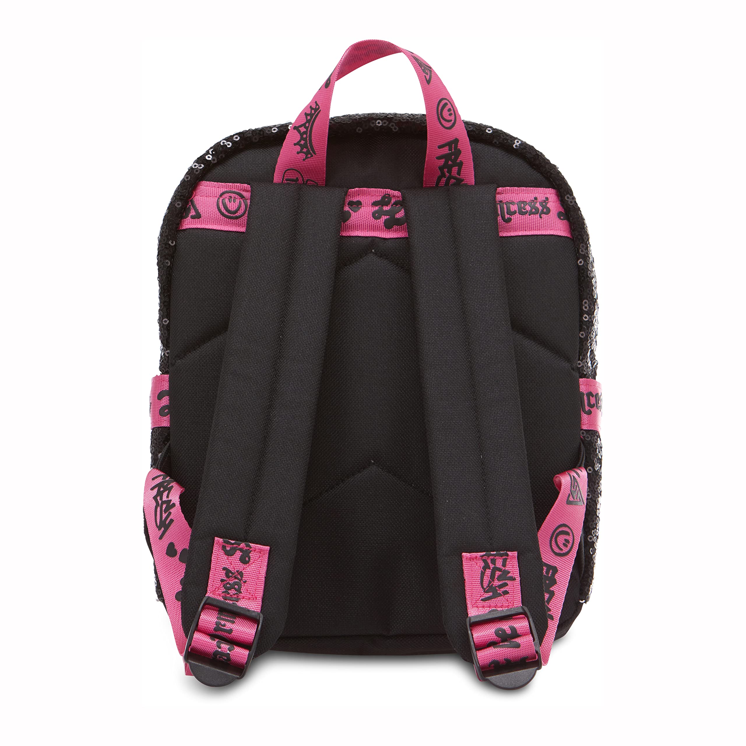 That Girl LayLay Mini Backpack PURSE for Girls, 10 inch, Sequin Material with Lace Up Grommet Details & Appliqued Patches, Adjustable Shoulder Straps, Light Weight Travel bag for kids