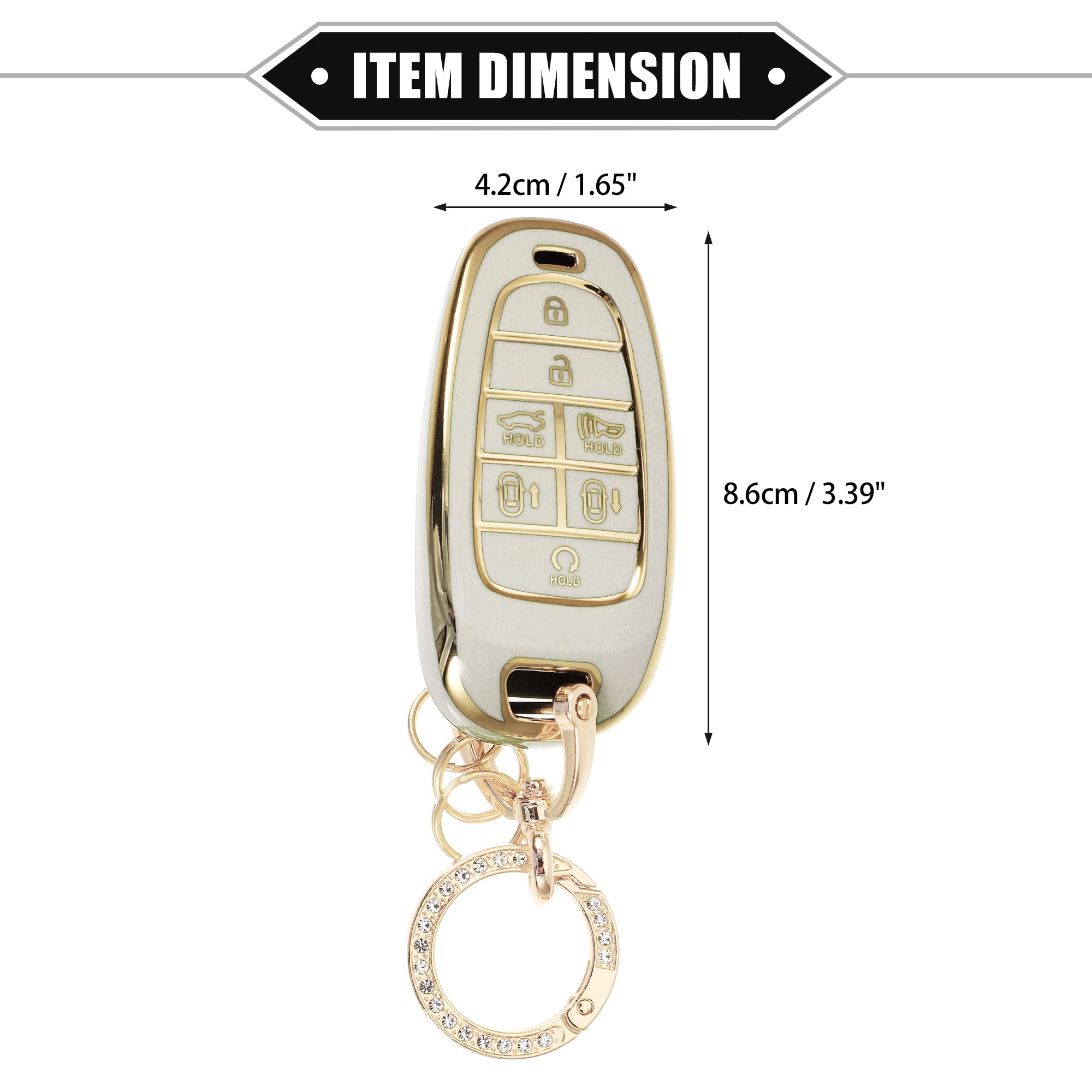 VekAuto Car Smart Key Fob Case Kit Compatible for Hyundai Santa Fe 2020-2022, Protective TPU White Keyless Entry Remote Cover with Key Chain