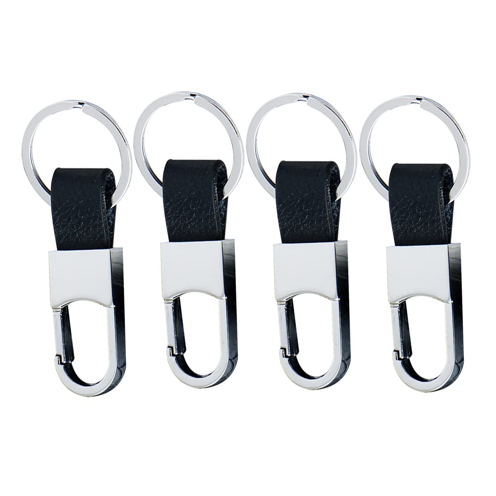 Leather Keyring Car Key Chain Ring Car Smart Keychain Key Holder Fob Clip on Belt Loops for Women, 4PCS Keychain Clip (Black)