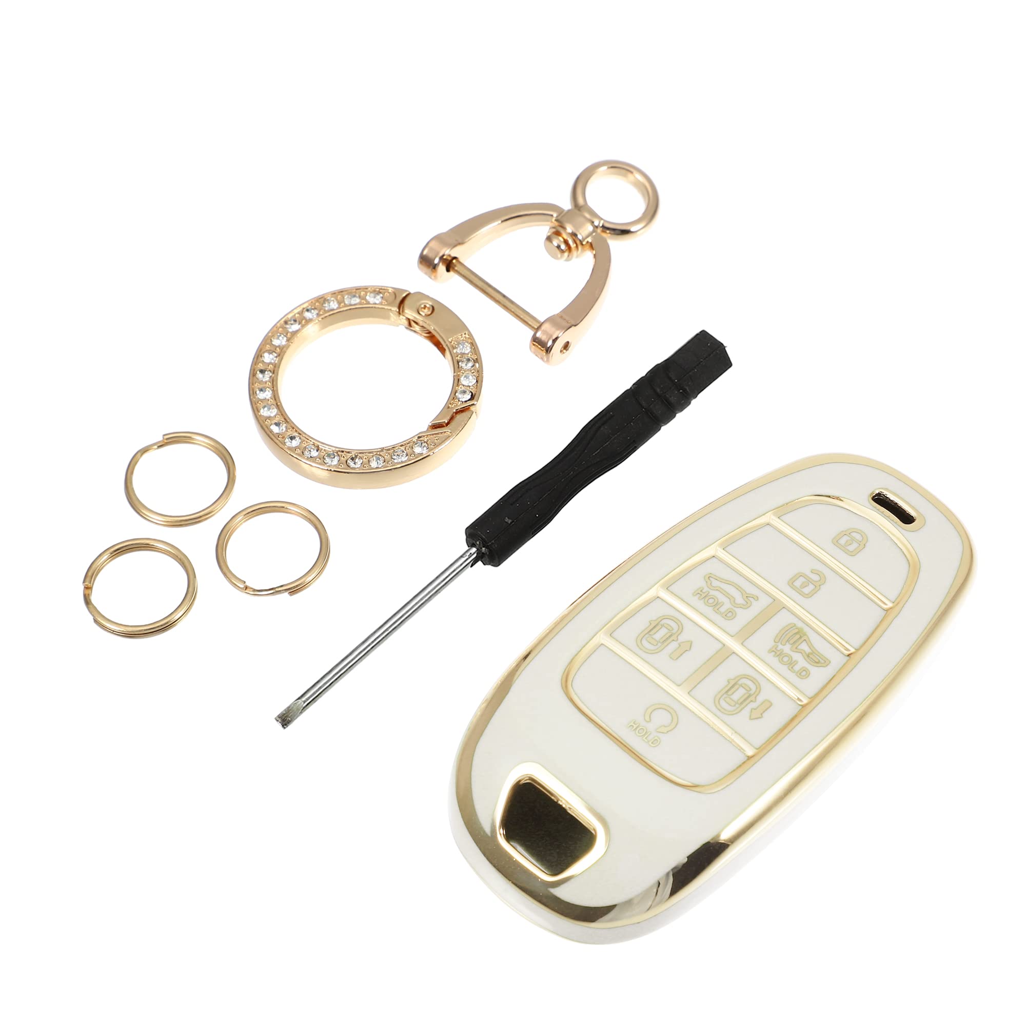 VekAuto Car Smart Key Fob Case Kit Compatible for Hyundai Santa Fe 2020-2022, Protective TPU White Keyless Entry Remote Cover with Key Chain