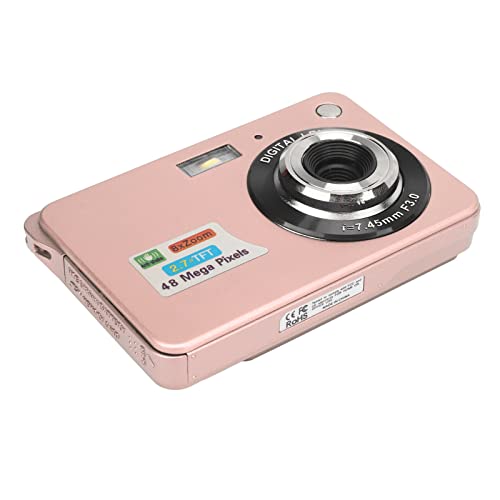 Digital Camera for Teens, 4K 48MP Ultra HD Point and Shoot Camera, 2.7in LCD Rechargeable Students Compact Camera with 8X Digital Zoom, Mini Vlogging Cameras Gift for Kids Beginner (Pink)