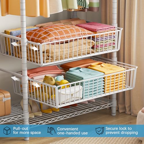 VIPEK V10i Garment Rack Heavy Duty Clothes Rack, Freestanding Closet Rack for Hanging Clothes Large Wardrobe Metal Clothing Rack with 2 Slid Storage Baskets, 68.2" L x 15.7" W x 70.5" H, White