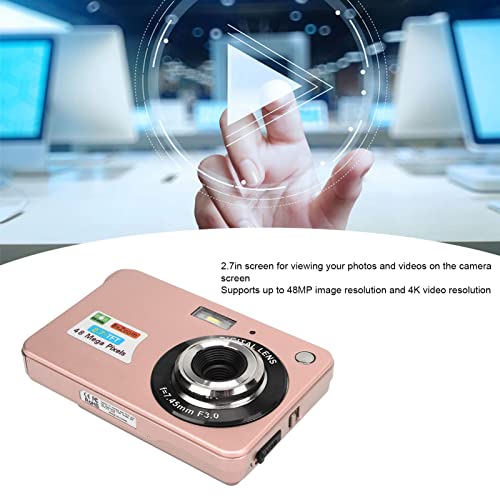 Digital Camera for Teens, 4K 48MP Ultra HD Point and Shoot Camera, 2.7in LCD Rechargeable Students Compact Camera with 8X Digital Zoom, Mini Vlogging Cameras Gift for Kids Beginner (Pink)