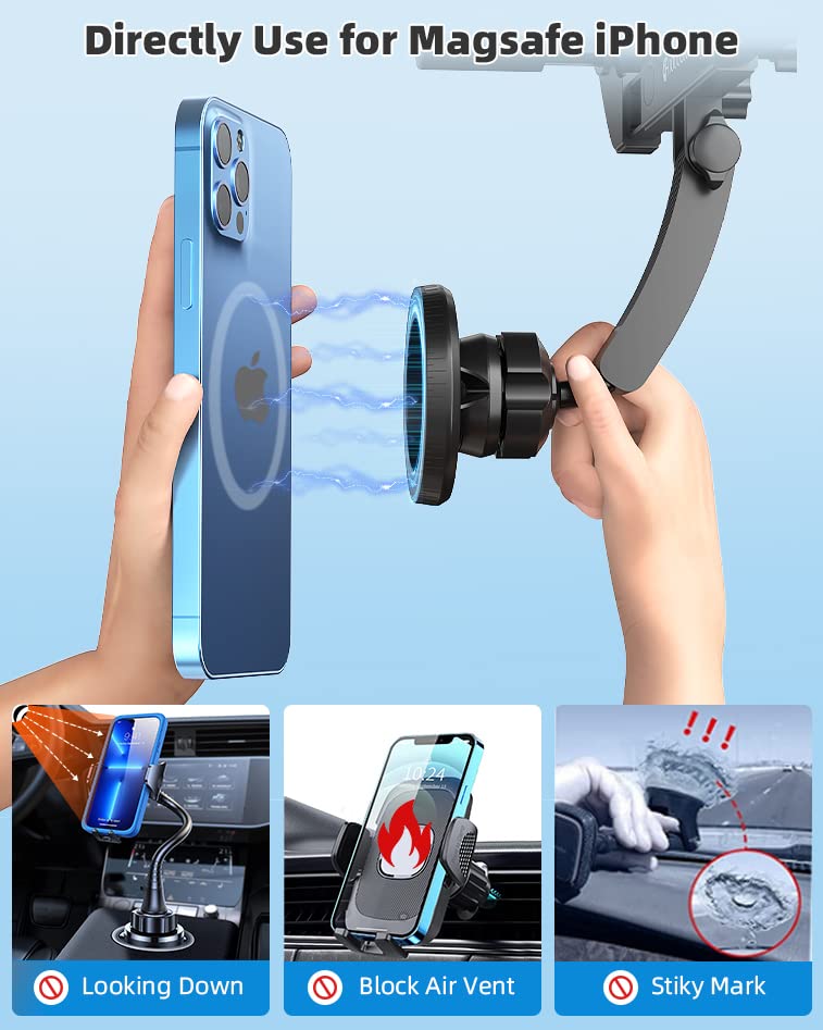 Magnetic Phone Mount for Car, [Super magnetic force] Rear View Mirror Phone Holder,Universal 360° Rotatable and Retractable Adjustable Multifunctional for All Mobile Phones Fits Bigger Vehicles