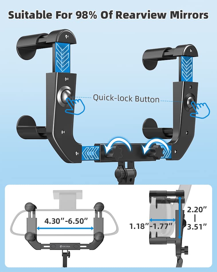 Magnetic Phone Mount for Car, [Super magnetic force] Rear View Mirror Phone Holder,Universal 360° Rotatable and Retractable Adjustable Multifunctional for All Mobile Phones Fits Bigger Vehicles