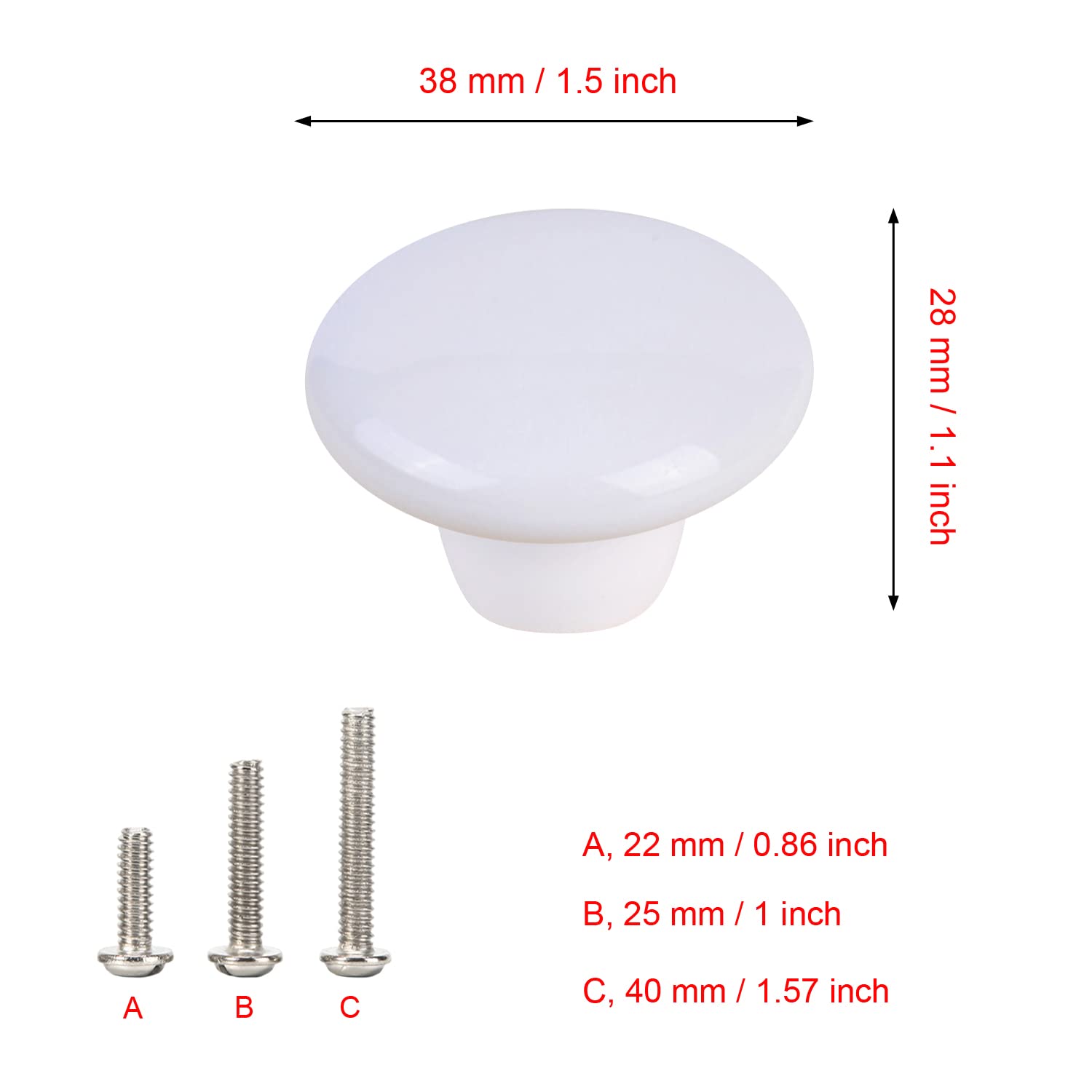 HUAMULAN 15PCS White Glossy Ceramic Knobs Button Round Mushroom Cabinet Dresser Vintage Pulls Door Handles Cupboard Wardrobe Drawer, Dia. 1.5 inch 38mm