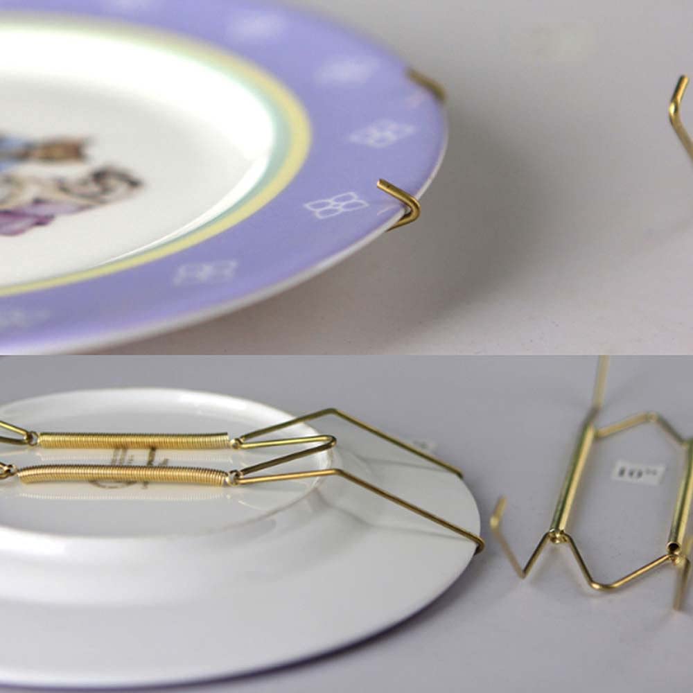 Wall Display Plates Hanger,Metal Dismountable Fixed Dish Golden Art Plate Dish Hanger Decoration Crafts Dish Spring Holder Securing Clip(8 inch)