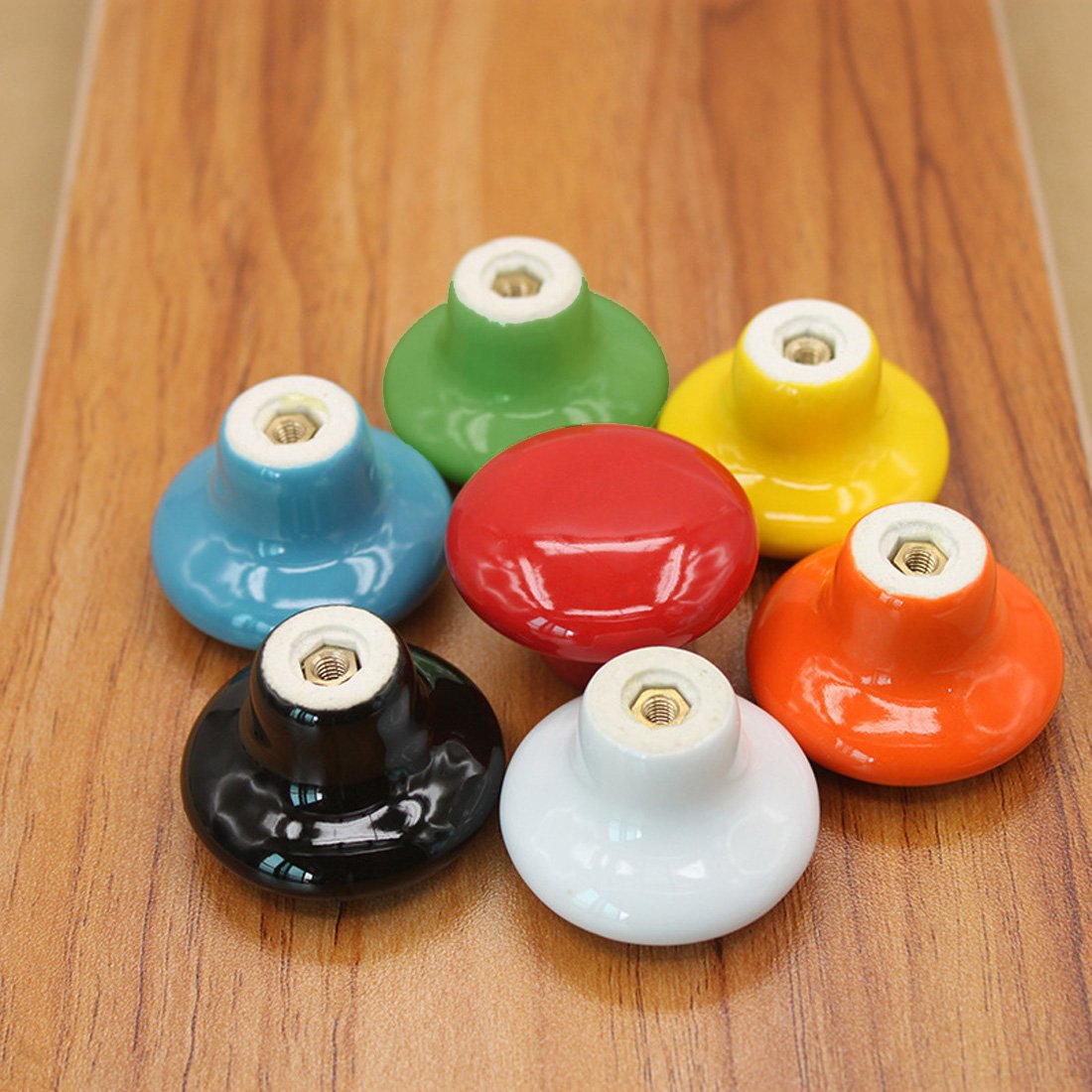 HUAMULAN 15PCS White Glossy Ceramic Knobs Button Round Mushroom Cabinet Dresser Vintage Pulls Door Handles Cupboard Wardrobe Drawer, Dia. 1.5 inch 38mm