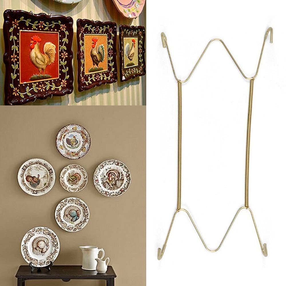 Wall Display Plates Hanger,Metal Dismountable Fixed Dish Golden Art Plate Dish Hanger Decoration Crafts Dish Spring Holder Securing Clip(8 inch)