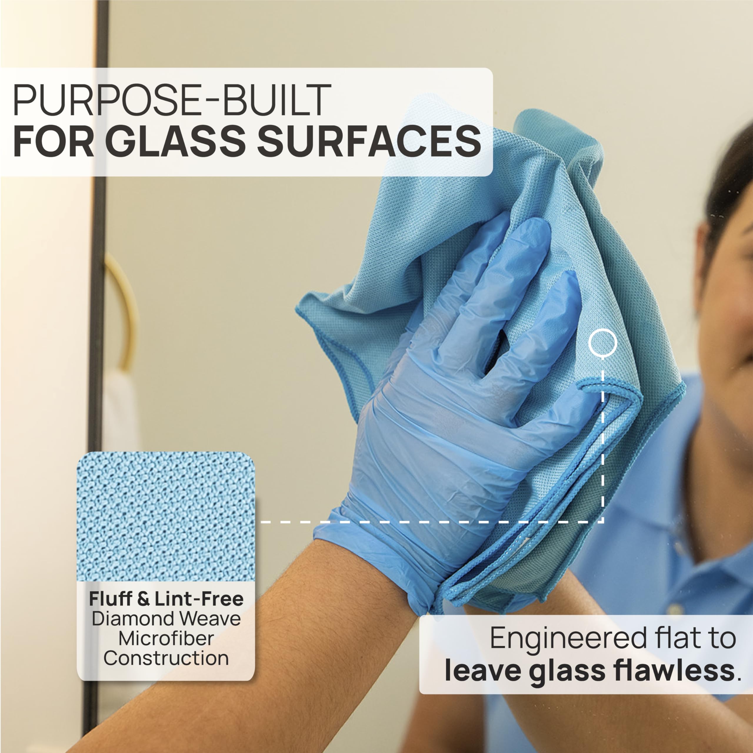 Microfiber Glass Cleaning Cloths | Streak Free Windows & Mirrors | Lint Free Towels | Car Windows Wipes | Polishing Rags | Machine Wash- Blue, Green (8 Pack)