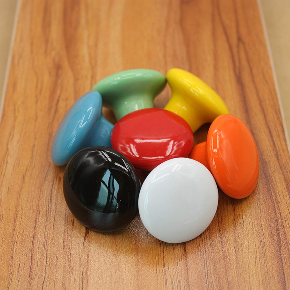 HUAMULAN 15PCS White Glossy Ceramic Knobs Button Round Mushroom Cabinet Dresser Vintage Pulls Door Handles Cupboard Wardrobe Drawer, Dia. 1.5 inch 38mm