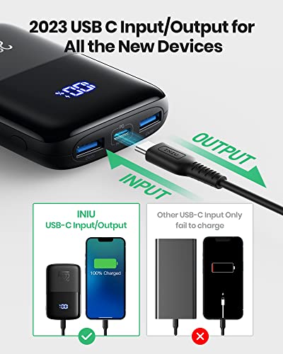 INIU Portable Charger, Small 10000mAh Power Bank USB C In/Output 22.5W Fast Charging, 3-Output Mini Battery Pack Charger with Phone Holder for iPhone 14 13 12 11 Pro Samsung S23 A53 Google iPad Tablet