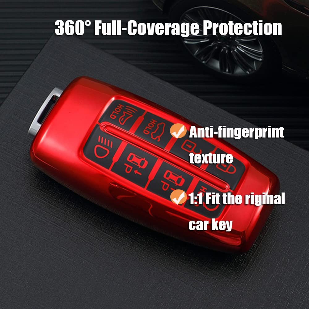 HIBEYO Key Fob Cover for Genesis G80 GV80 G70 GV70 2021 2022 Soft TPU Key Shell Case with Keychain Car Accessories Replacement Smart Remote Key 8 Button-Silver