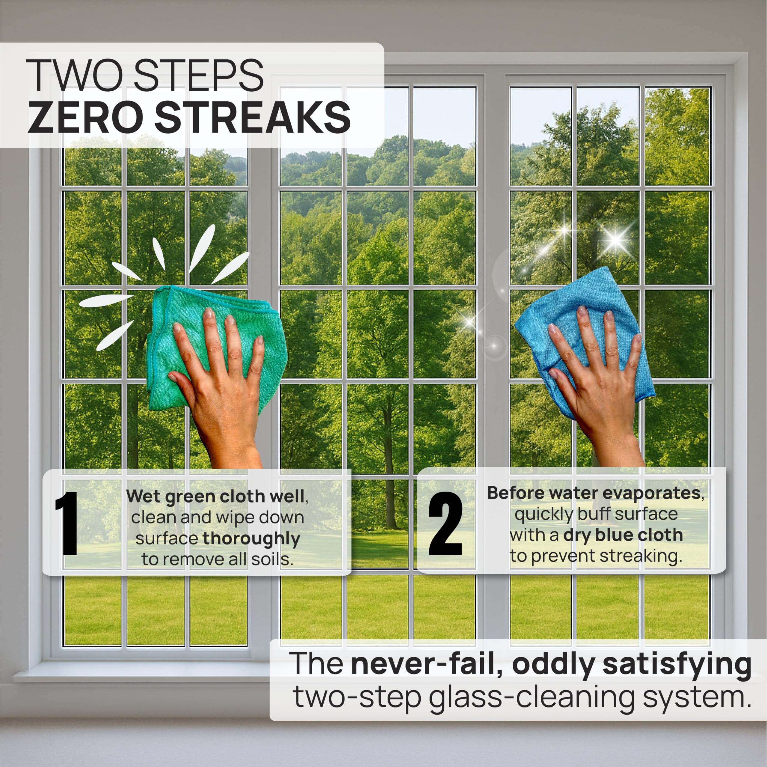 Microfiber Glass Cleaning Cloths | Streak Free Windows & Mirrors | Lint Free Towels | Car Windows Wipes | Polishing Rags | Machine Wash- Blue, Green (8 Pack)