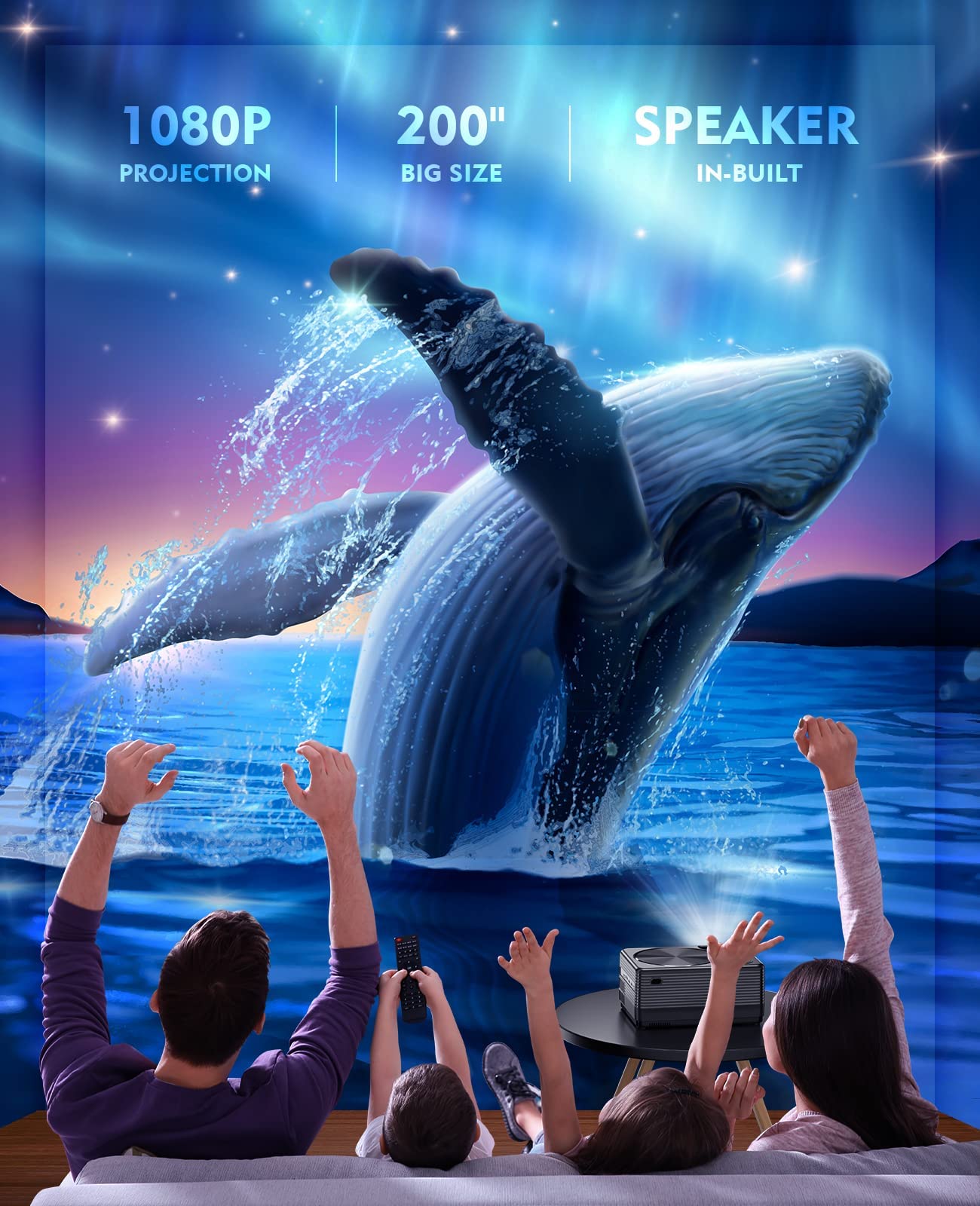 Mini Projector for iPhone, 1080P Bluetooth DVD Projector with Built in DVD Player with 120 inches Screen, Led Portable Video Projector for Outdoor Family Movie Night Compatible Phone/HD/USB