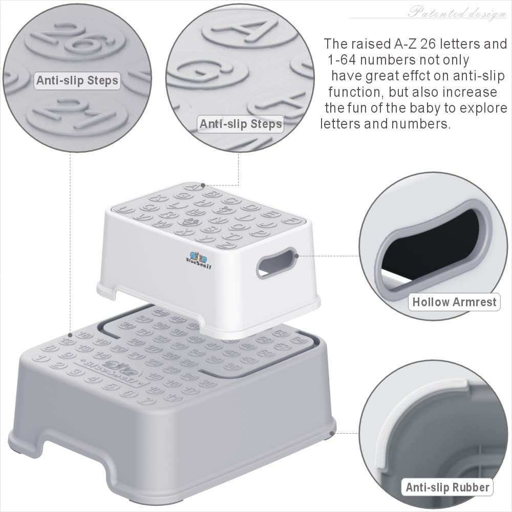 BlueSnail Double up Step Stool for Kids, Anti-Slip Sturdy Toddler Two Step Stool for Bathroom ,Kitchen and Toilet Potty Training(Gray)