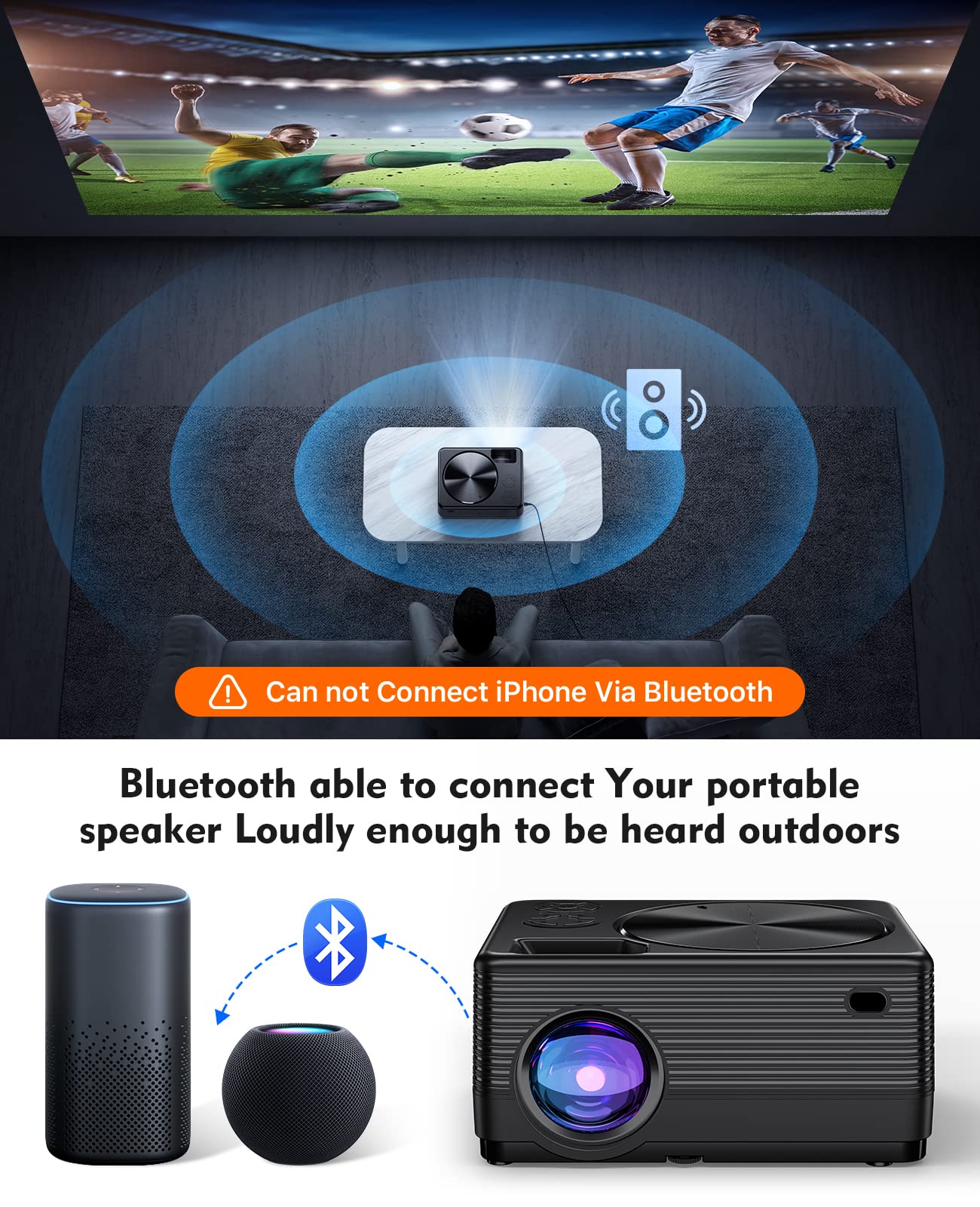 Mini Projector for iPhone, 1080P Bluetooth DVD Projector with Built in DVD Player with 120 inches Screen, Led Portable Video Projector for Outdoor Family Movie Night Compatible Phone/HD/USB