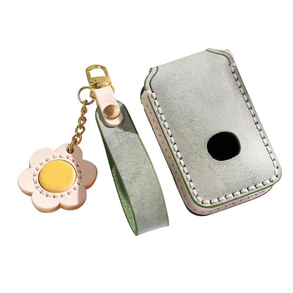 HIBEYO Leather Key Fob Cover 3 Buttons for Mazda 3 Alexa CX-30 CX-3 CX-5 CX-7 CX-9 CX-4 2020 2021 2022 Smart Remote Auto Key with Key Chains Accessories-Green
