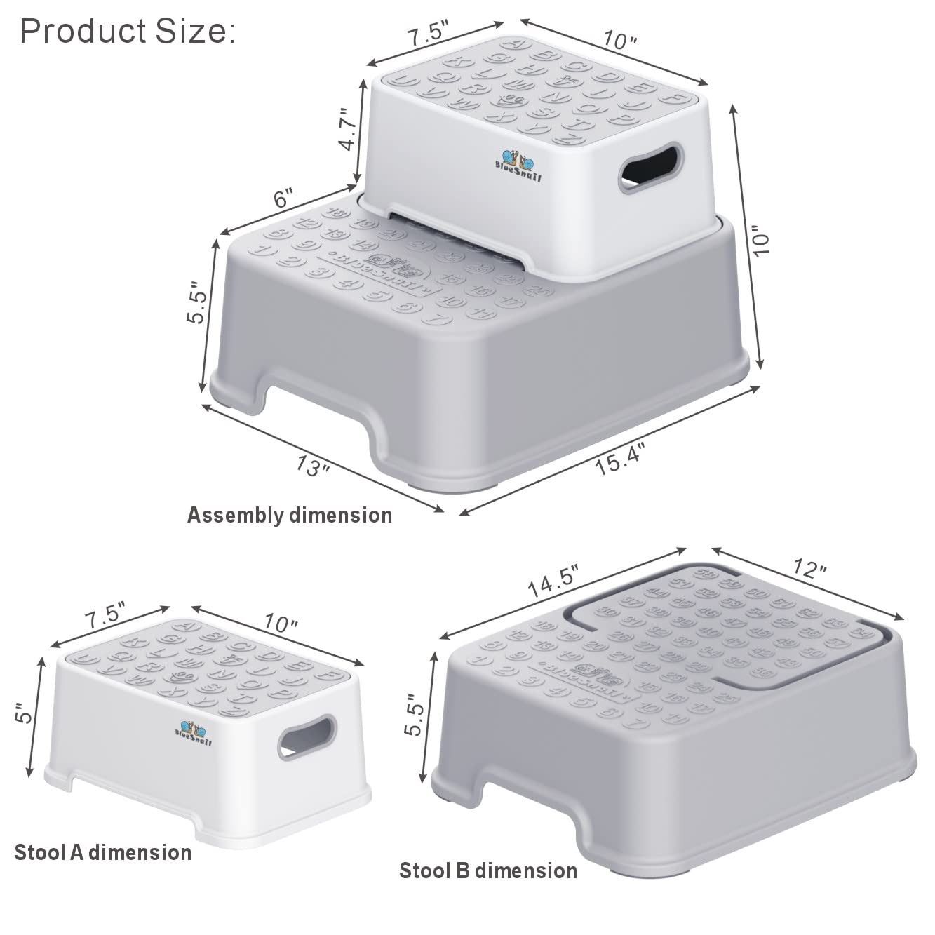 BlueSnail Double up Step Stool for Kids, Anti-Slip Sturdy Toddler Two Step Stool for Bathroom ,Kitchen and Toilet Potty Training(Gray)