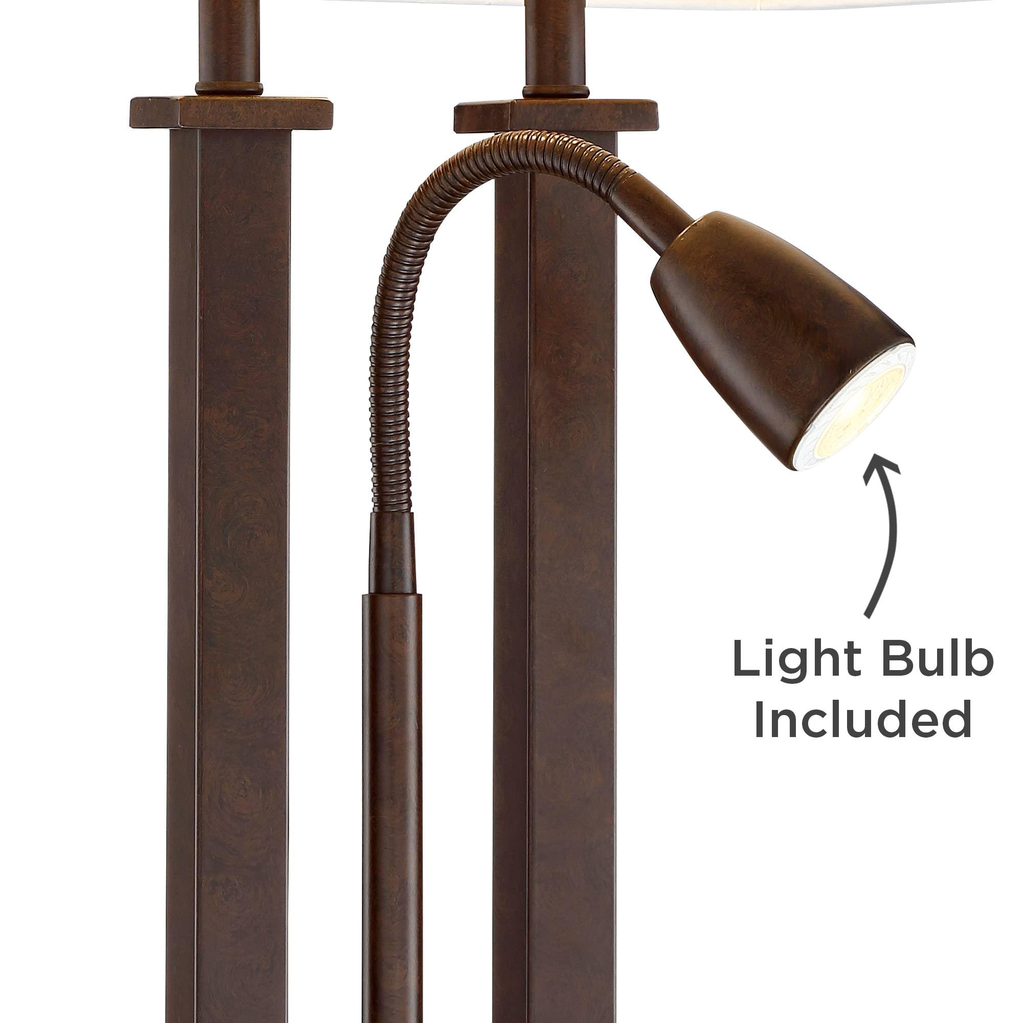 Possini Euro Design Deacon Modern Desk Table Lamp with USB and AC Power Outlet in Base Gooseneck LED 26" High Bronze Rectangular Linen Shade for Living Room Bedroom House Bedside Nightstand Home