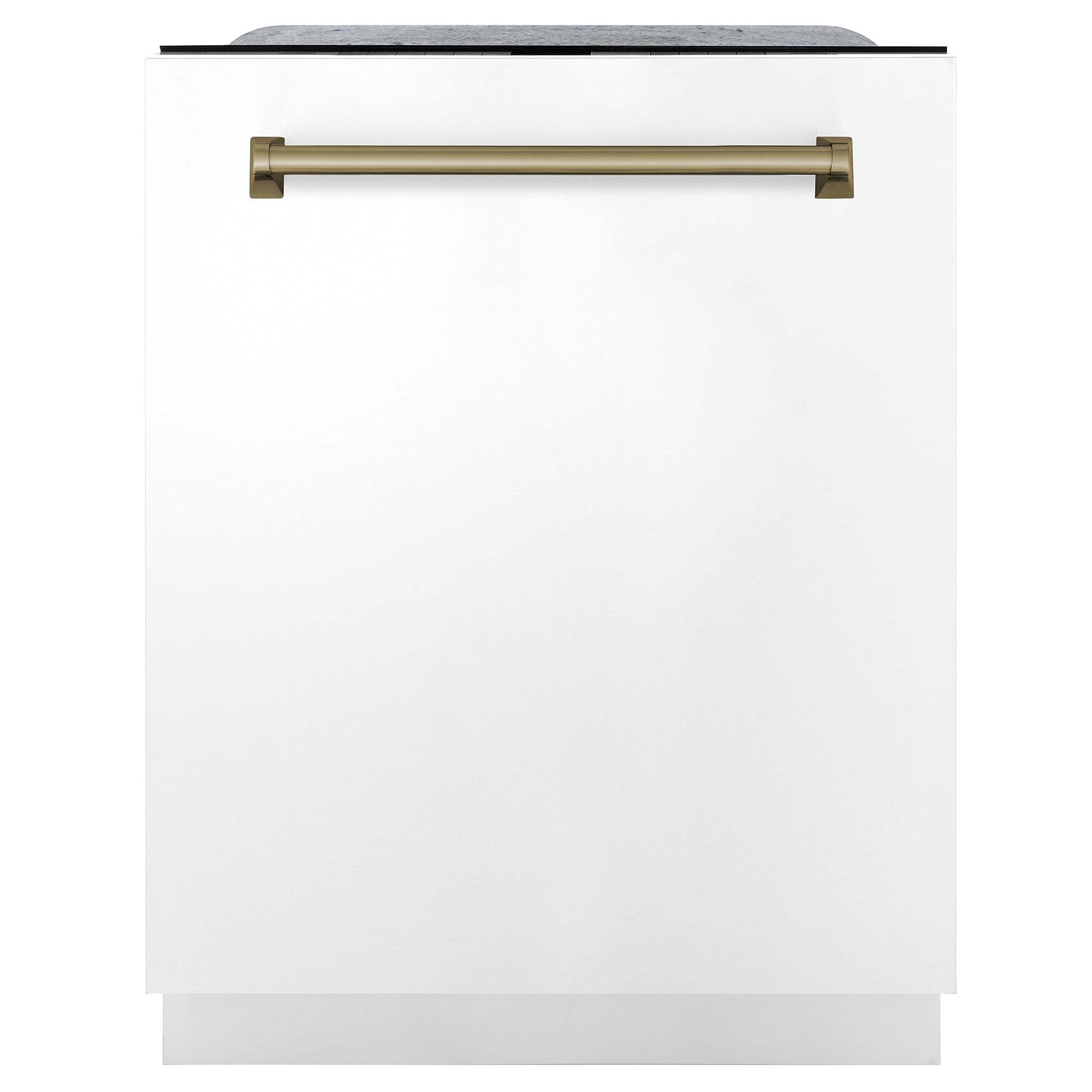 ZLINE Autograph Edition 24" 3rd Rack Top Touch Control Tall Tub Dishwasher in White Matte with Champagne Bronze Handle, 51dBa (DWMTZ-WM-24-CB)