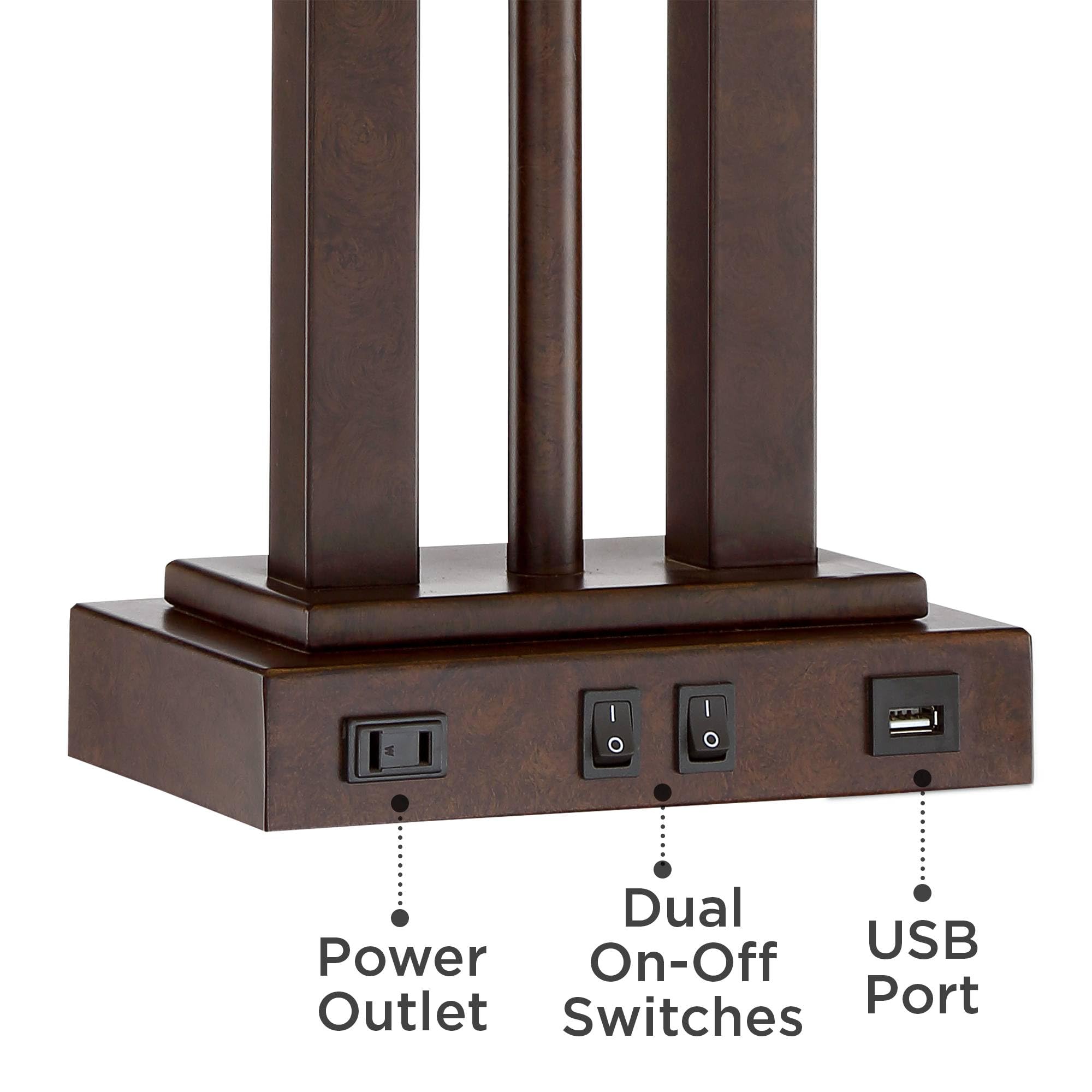 Possini Euro Design Deacon Modern Desk Table Lamp with USB and AC Power Outlet in Base Gooseneck LED 26" High Bronze Rectangular Linen Shade for Living Room Bedroom House Bedside Nightstand Home