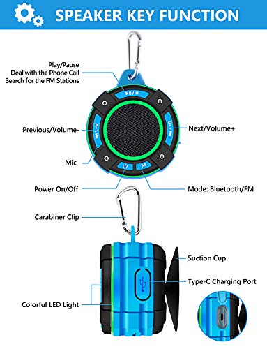 BassPal Bluetooth Speaker IPX7 Waterproof Shower Speakers Bluetooth Wireless Shower Radio with 10W 15 Hours Playtime, TWS, Loud Stereo Sound for Shower Hiking Camping (Blue)