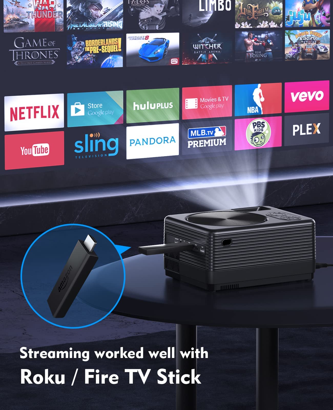 Mini Projector for iPhone, 1080P Bluetooth DVD Projector with Built in DVD Player with 120 inches Screen, Led Portable Video Projector for Outdoor Family Movie Night Compatible Phone/HD/USB