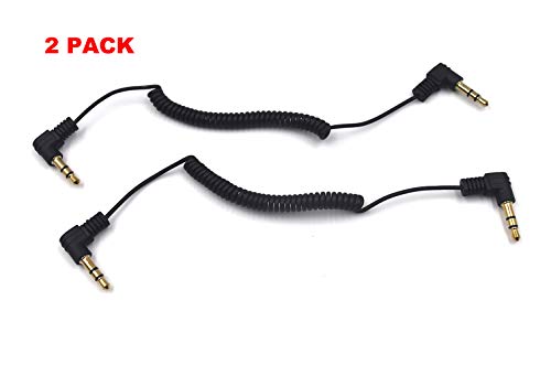 kework 3.5mm Audio Cable - 2-Pack 30cm Mini Coiled 3.5mm Headphone Cable, 90 Degree 1/8" 3.5mm TRS Jack Male to Male Stereo Audio Aux Coiled Cord (AM-AM)