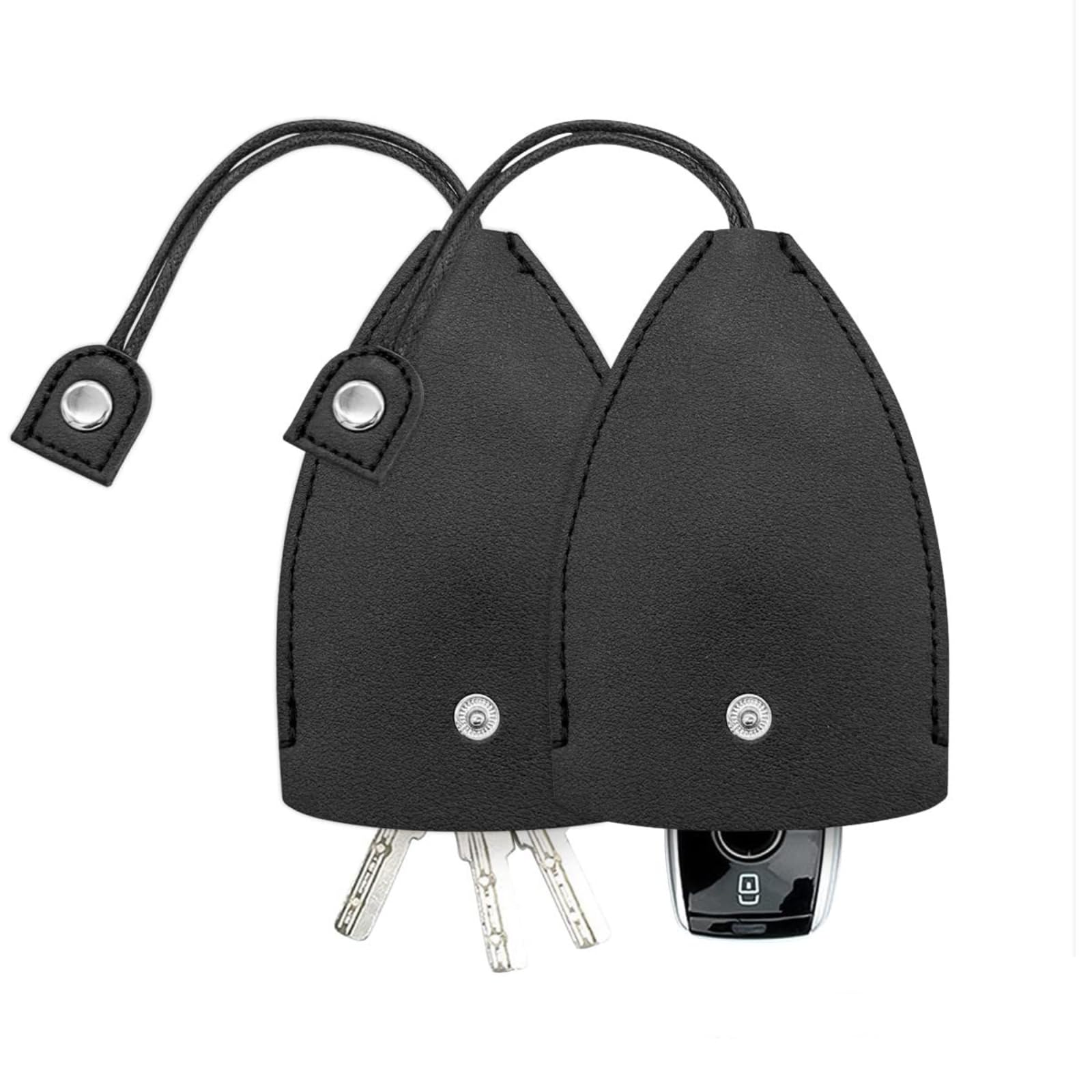 Hoffnugshween 2PCS Car Key Case PU Leather,Creative Pull-out Car Key Chain Holder,Large Capacity Key Cover,Smart Car Keychain Protector (Black)