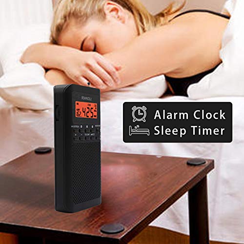 NOAA Weather AM FM Radio Portable Battery Operated by 2 AA Batteries with Stereo Earphone, LCD Display Digital Alarm Clock Sleep Timer,Best Reception,Built in Speaker Best Sound Quality(Black)