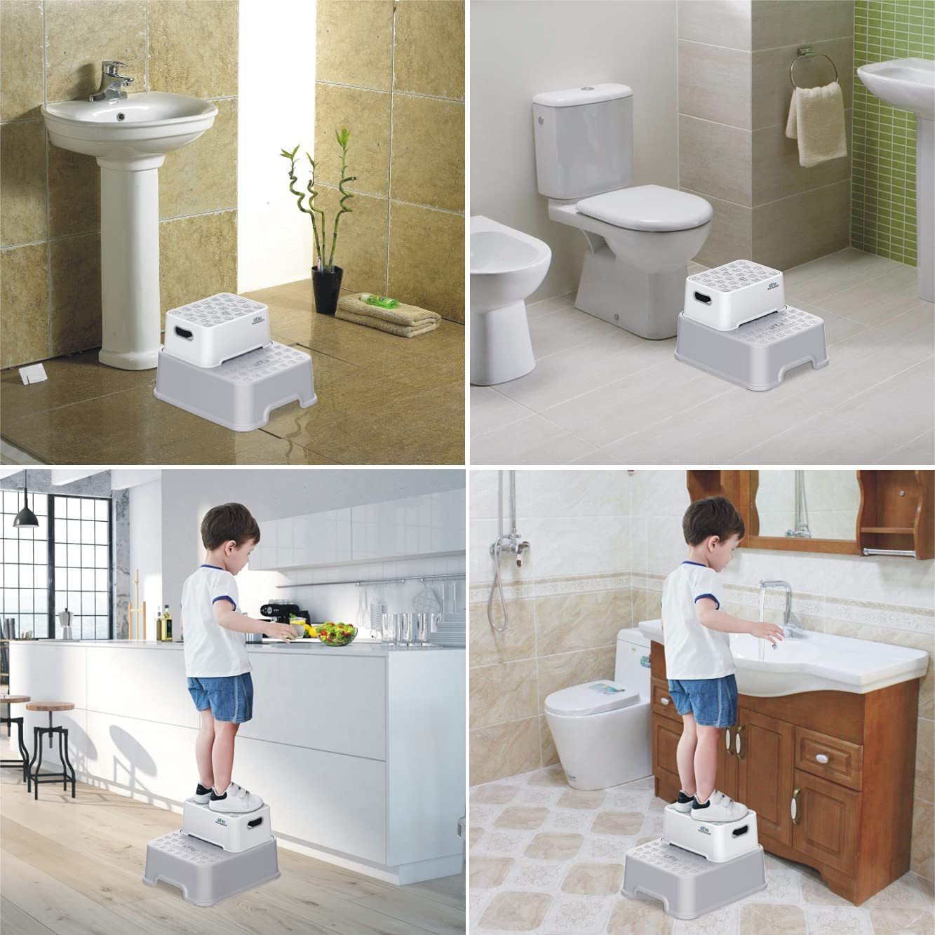 BlueSnail Double up Step Stool for Kids, Anti-Slip Sturdy Toddler Two Step Stool for Bathroom ,Kitchen and Toilet Potty Training(Gray)