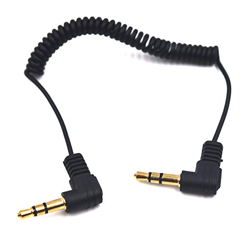 kework 3.5mm Audio Cable - 2-Pack 30cm Mini Coiled 3.5mm Headphone Cable, 90 Degree 1/8" 3.5mm TRS Jack Male to Male Stereo Audio Aux Coiled Cord (AM-AM)